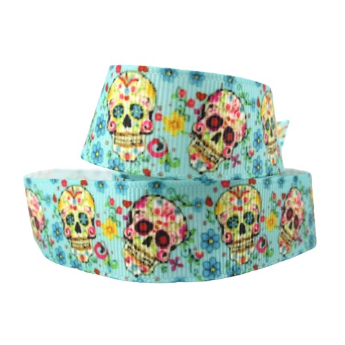 Skulls On Blue 7/8" Ribbon | Dancing In Ribbon