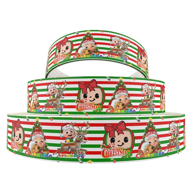 Christmas Cocomelon on Stripes 7/8" Ribbon | Dancing In Ribbon
