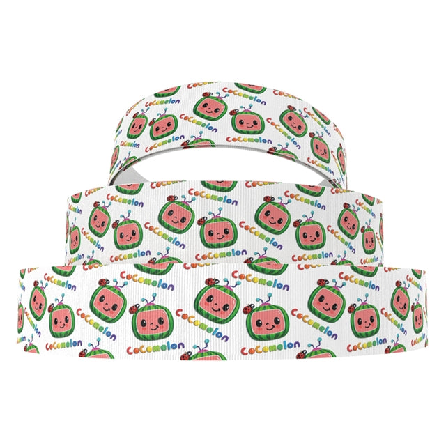 Cocomelon on White 7/8" Ribbon | Dancing In Ribbon