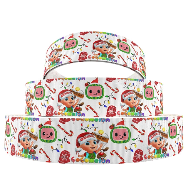Christmas Cocomelon on White 7/8" Ribbon | Dancing In Ribbon